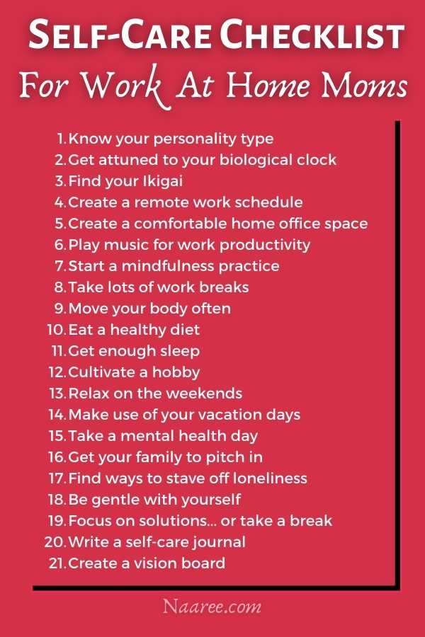 21-Step Daily Self-Care Checklist For Work At Home Moms